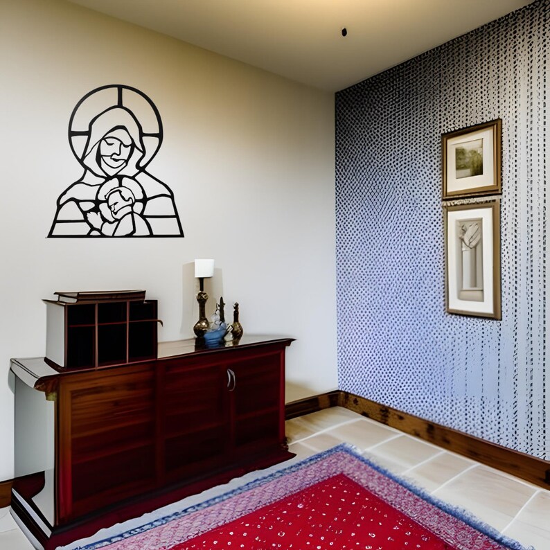 Geometric Wooden Wall Virgin Mary and Baby Jesus Christian Wall Art ...