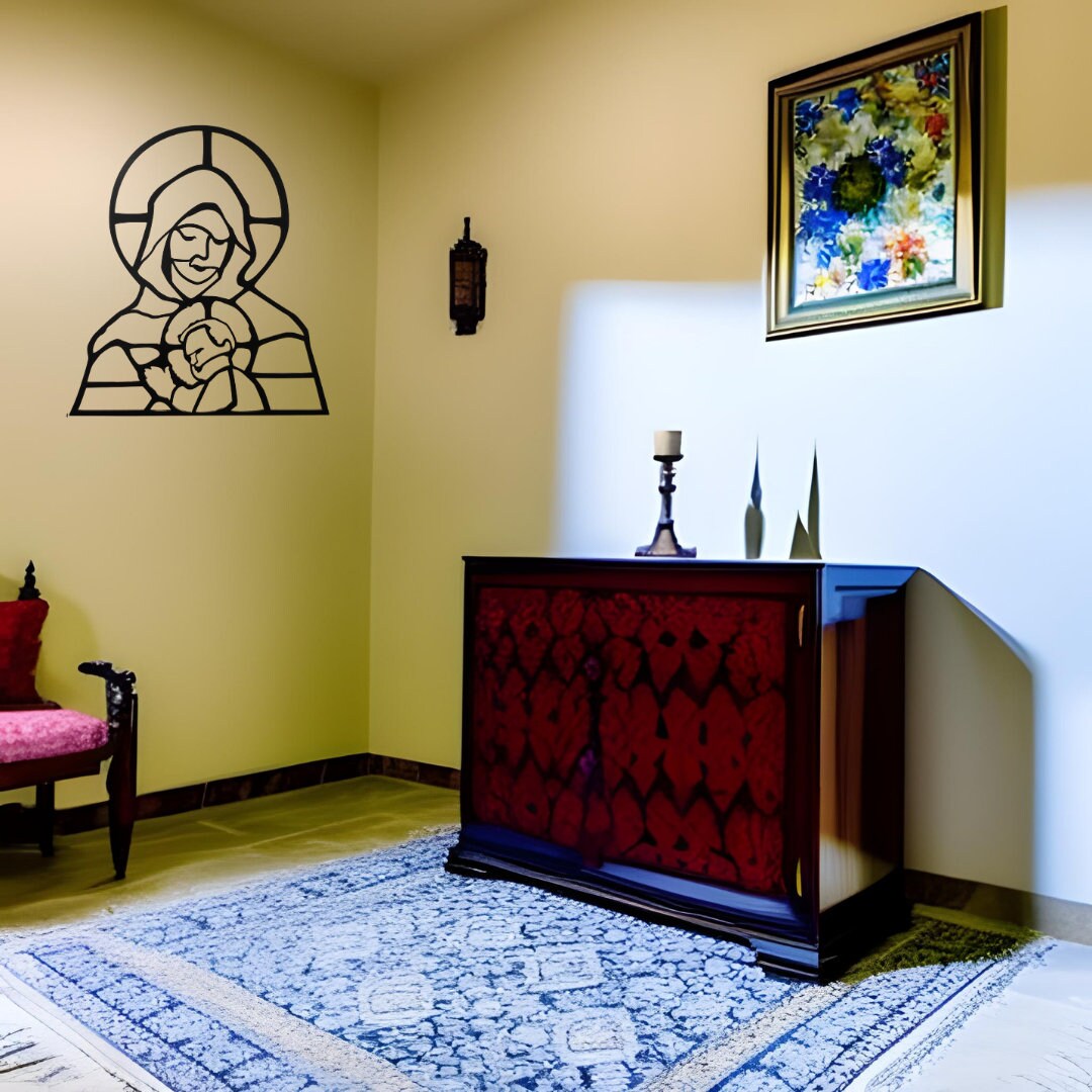 Geometric Wooden Wall Virgin Mary and Baby Jesus Christian Wall Art ...