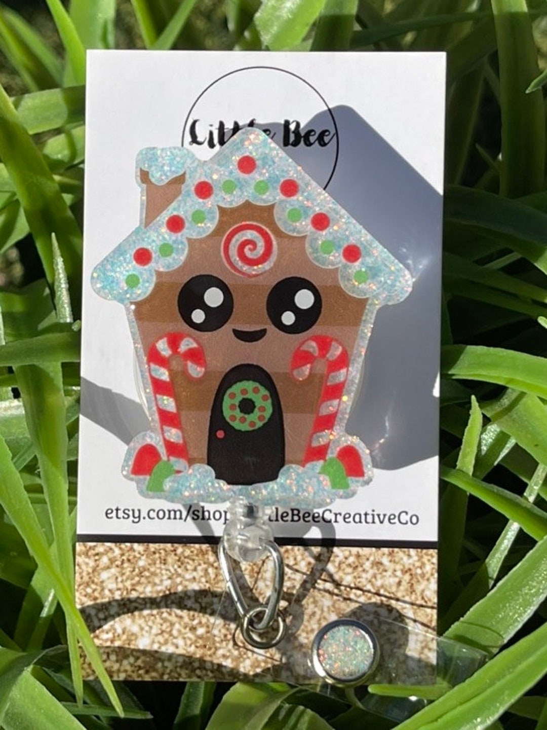 Gingerbread House Badge Reel, Holiday Badge Reel, Glitter Badge Reel ...