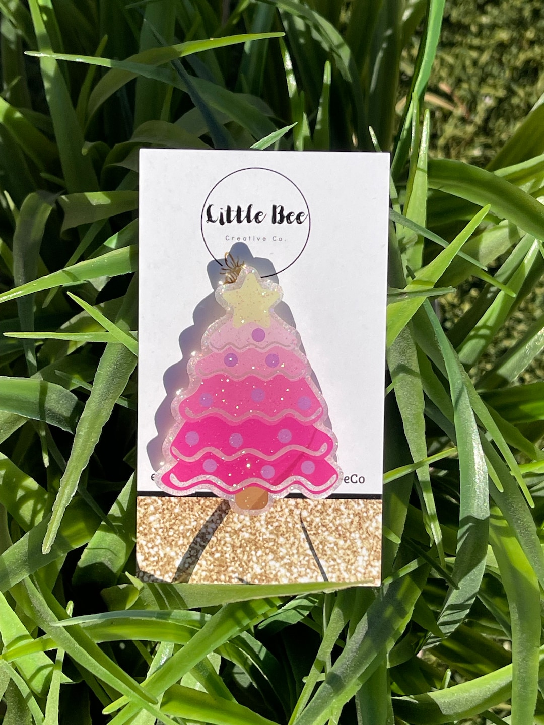 Pink Christmas Tree Badge Reel, Christmas Badge Reel, Glitter Badge ...