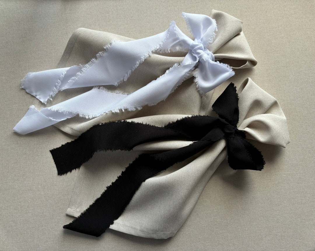Raw Edge Ribbon for Napkin, Handmade Bow Napkin Rings, Wedding ...
