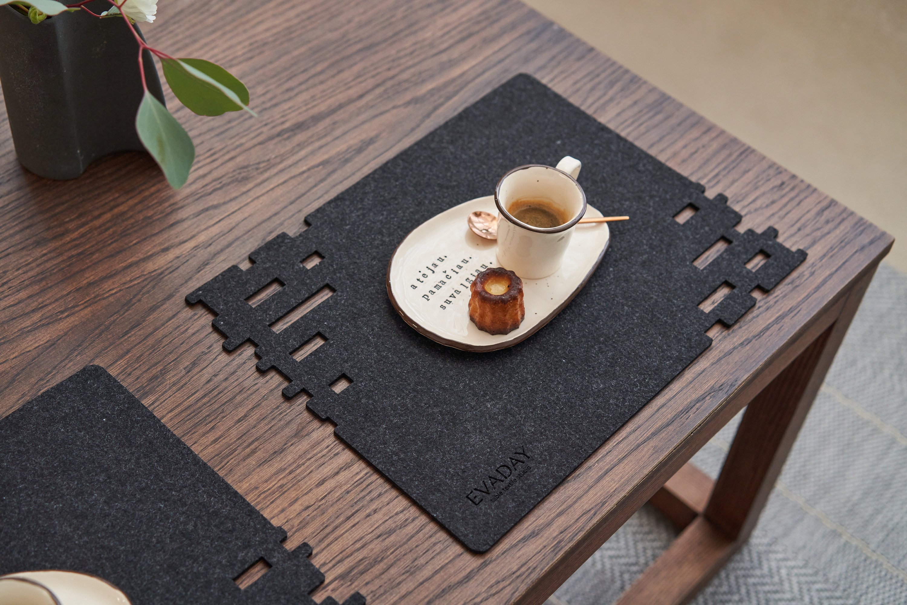 Rectangular Placemats Set, Set of Black Placemat, Felt Placemat With ...