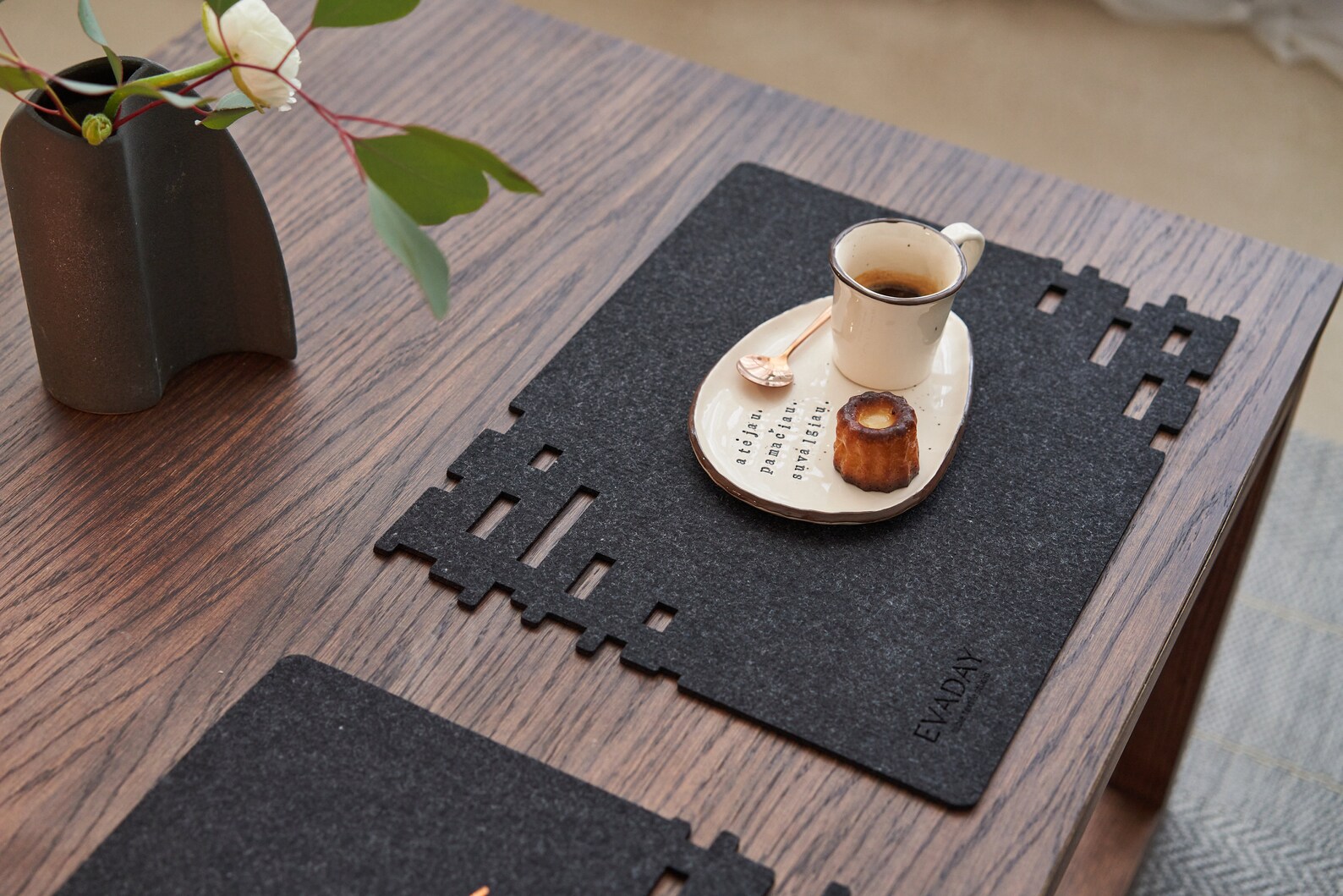 Rectangular Placemats Set, Set of Black Placemat, Felt Placemat With ...