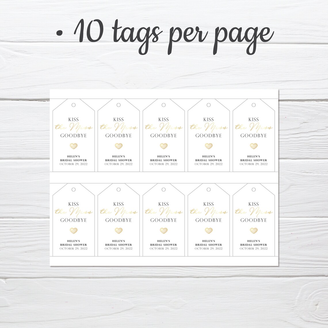 Kiss the Miss Goodbye Tag Printable Labels for Bridal Shower - Etsy