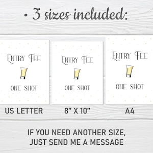 Entry Fee One Shot Sign – Printable Party Shot Table Sign – Gold Shot ...