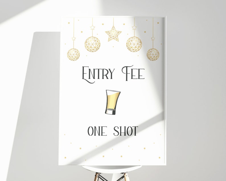 Entry Fee One Shot Sign, Printable New Year Party Sign, Christmas Party ...