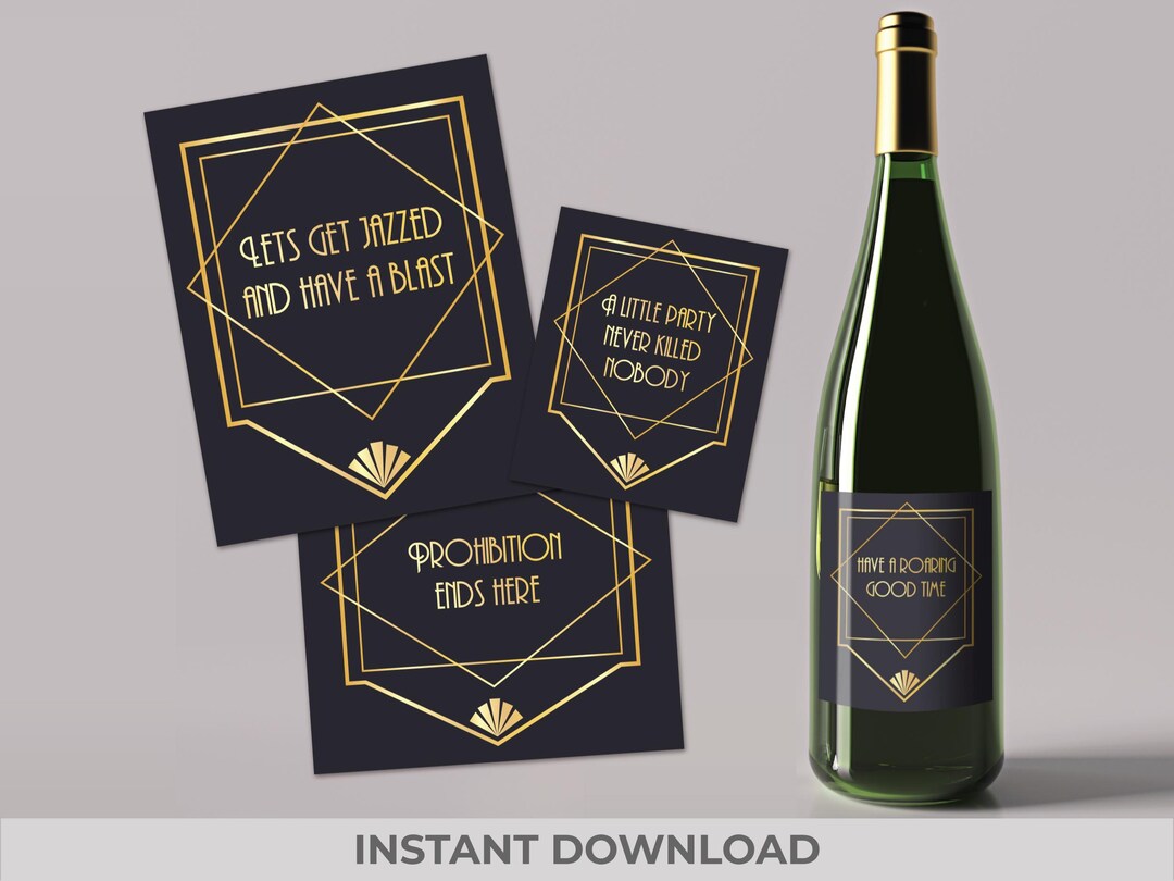 Gatsby Party Bottle Labels – Printable 20s Wine and Champagne Decor ...