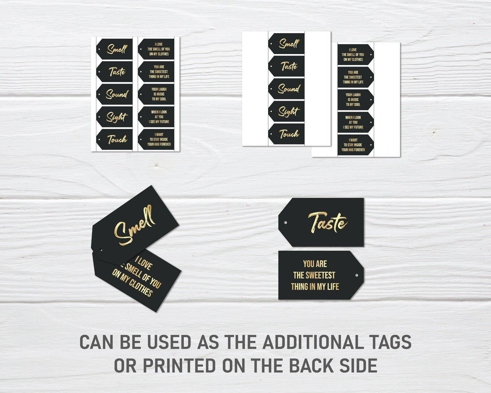 5 Senses Birthday Gift Tags, Printable Black and Gold Gift Labels, Card ...