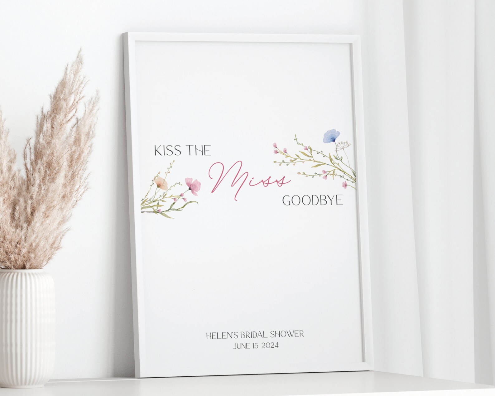 Wildflowers Kiss the Miss Sign, Printable Floral Bridal Shower Decor ...