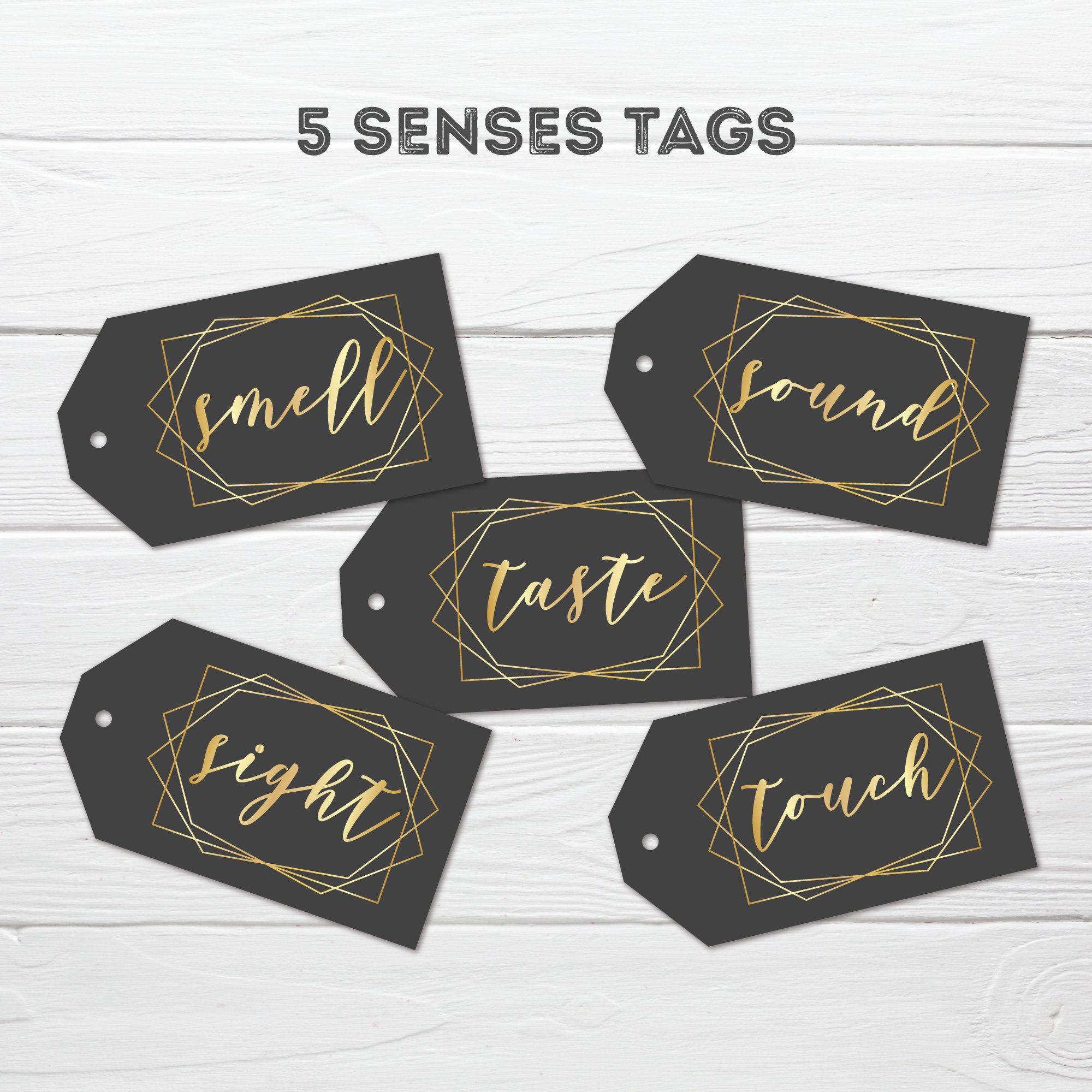 5 Senses Birthday Gift Tags Printable Black and Gold Gift - Etsy