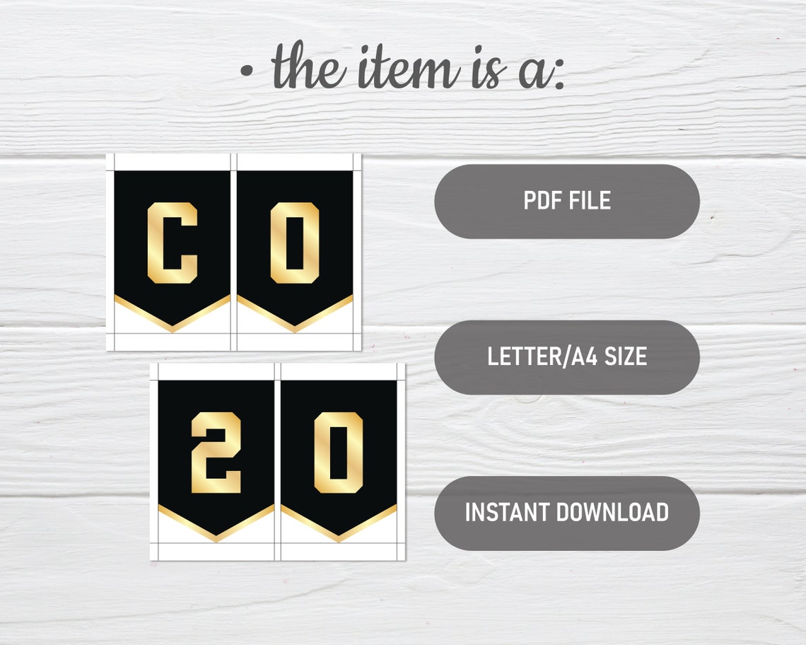 Congrats Grad Banner, Printable 2024 Graduation Party Decor, Black and ...