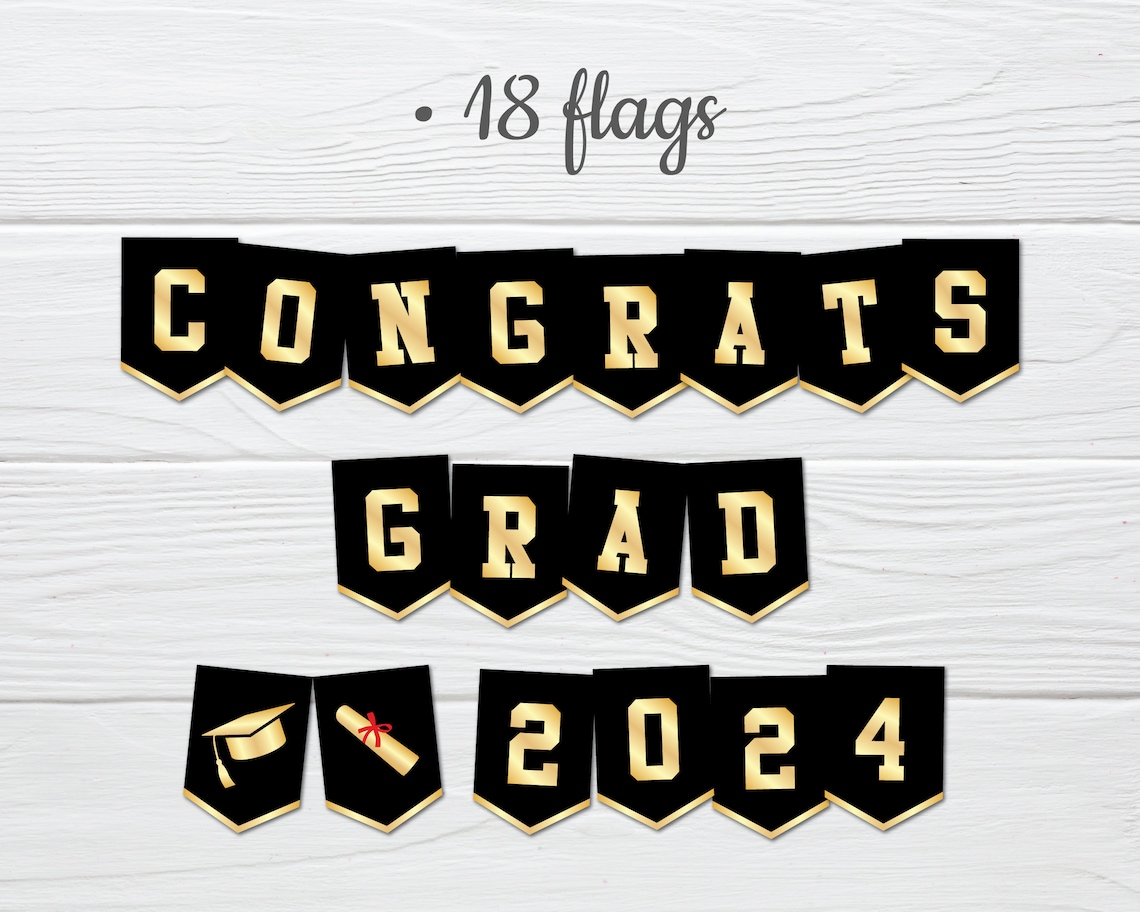 Congrats Grad Banner, Printable 2024 Graduation Party Decor, Black and ...
