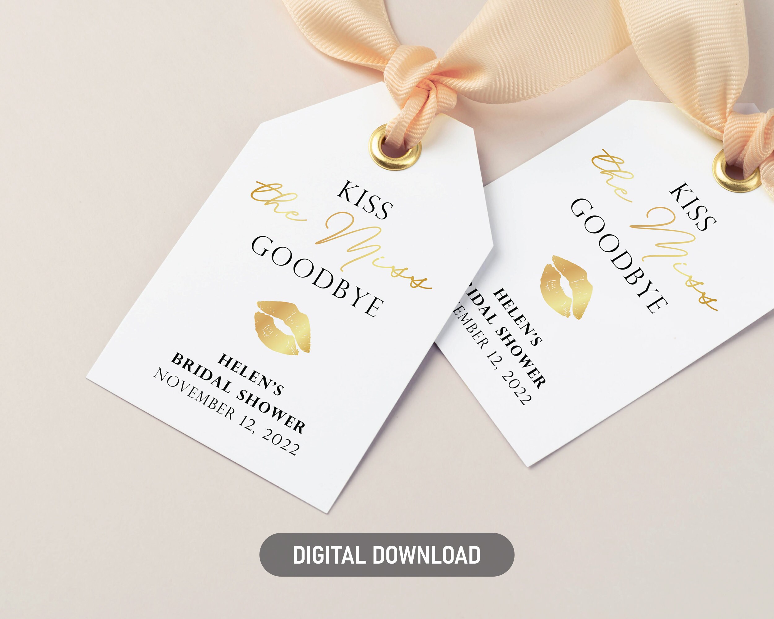 Kiss the Miss Goodbye Tag, Printable Labels for Bridal Shower Favors ...