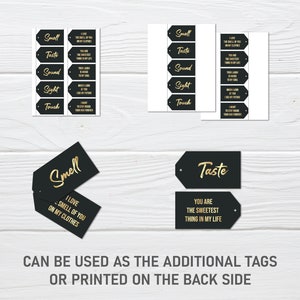 5 Senses Wedding Anniversary Gift Tags, Printable Black and Gold Gift ...