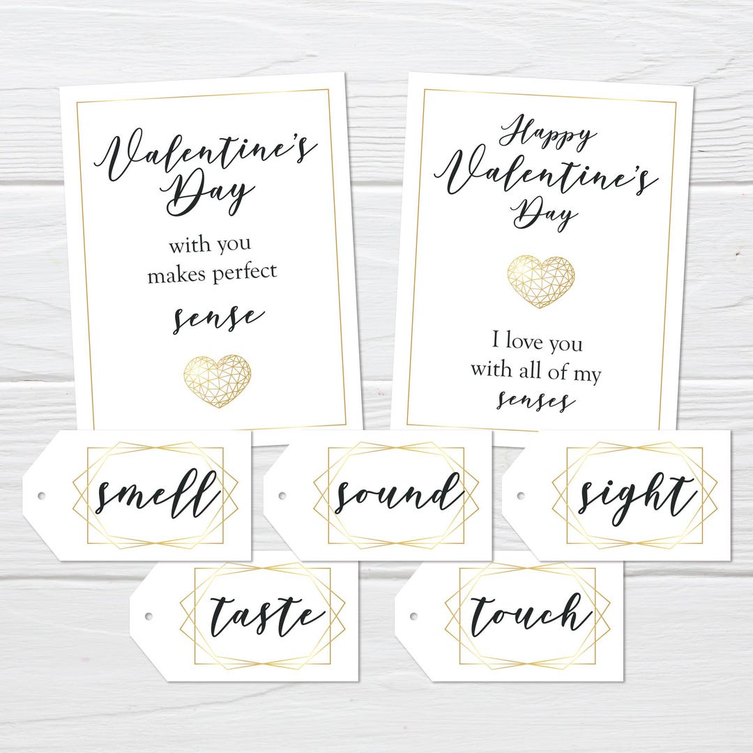5 Senses Gift Tags: Printable Valentine's Day With You Gold Card Set - Etsy
