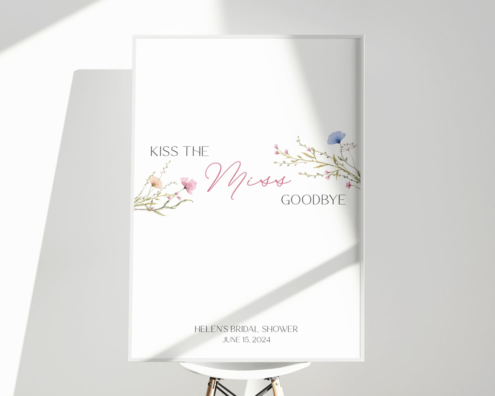 Wildflowers Kiss the Miss Sign, Printable Floral Bridal Shower Decor ...
