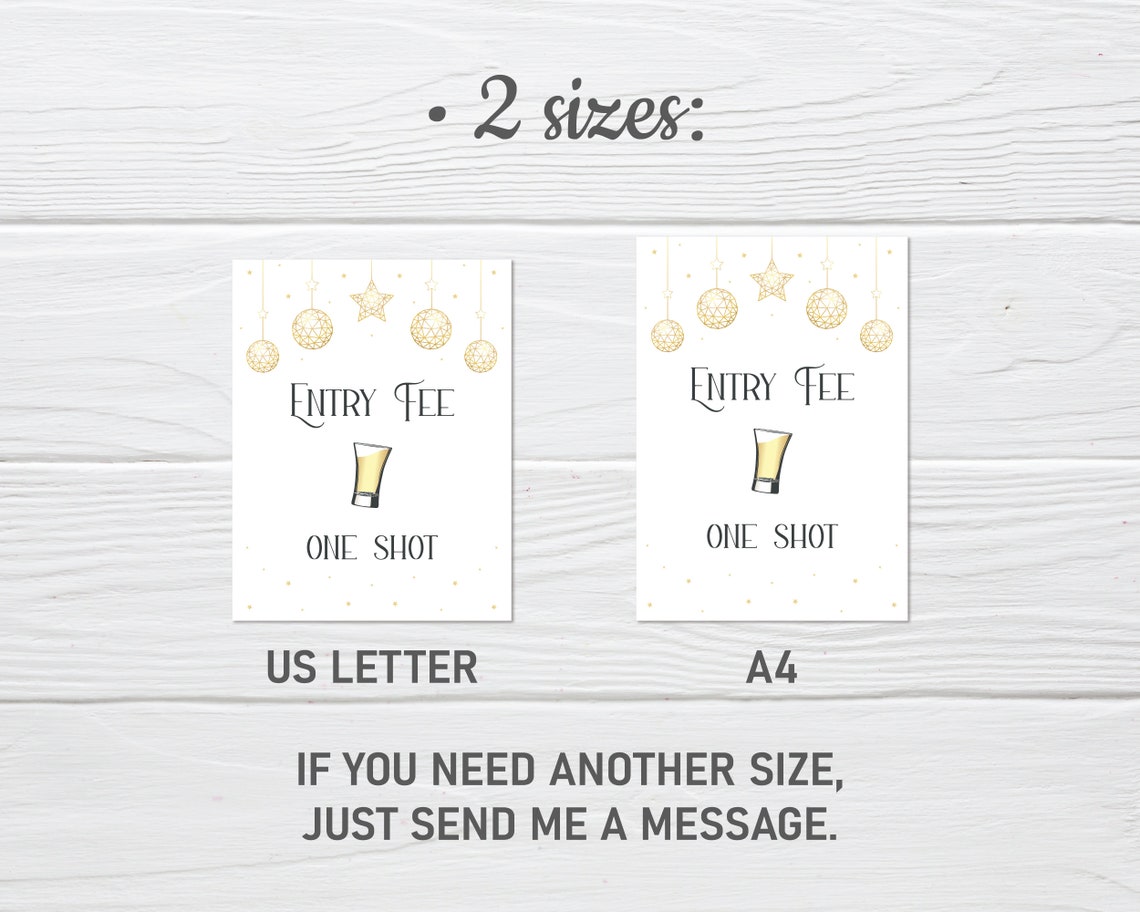 Entry Fee One Shot Sign, Printable New Year Party Sign, Christmas Party ...