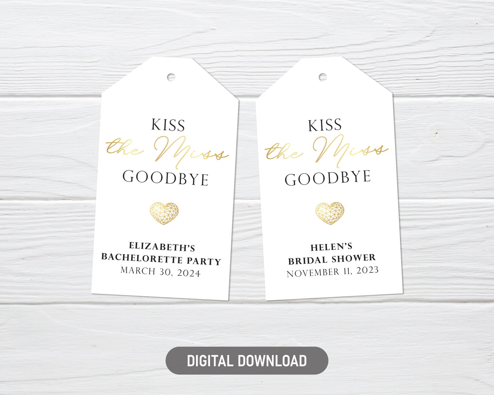 Kiss the Miss Goodbye Tag, Printable Labels for Bridal Shower Favors ...