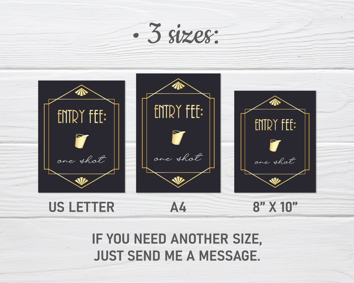 Entry Fee One Shot Sign, Printable Gatsby Party Sign, 20s Party ...