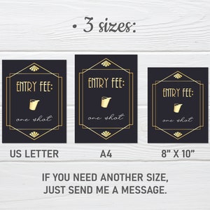Entry Fee One Shot Sign - Printable Gatsby Party Sign - 20s Party ...