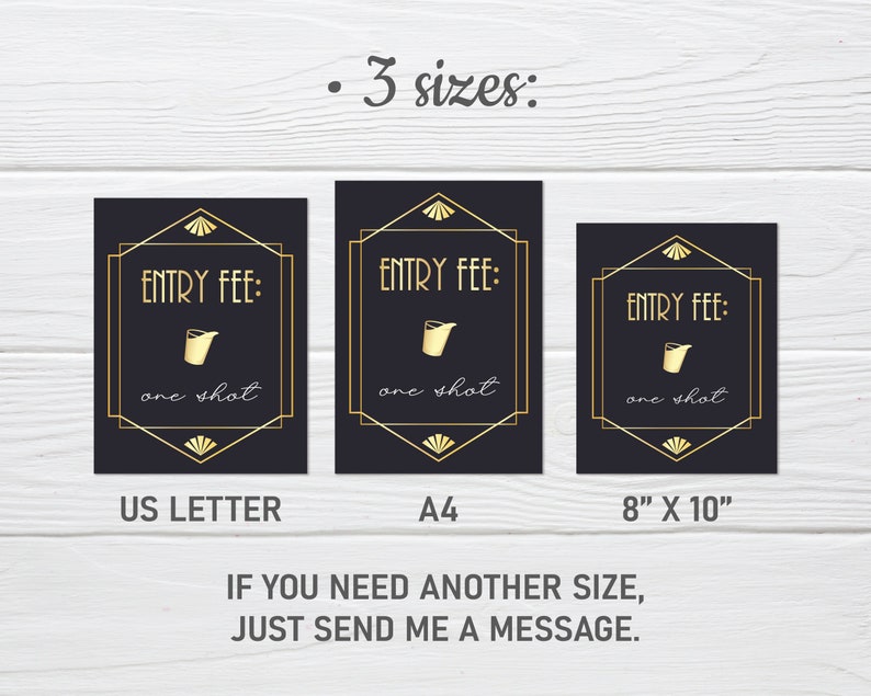 Entry Fee One Shot Sign, Printable Gatsby Party Sign, 20s Party ...