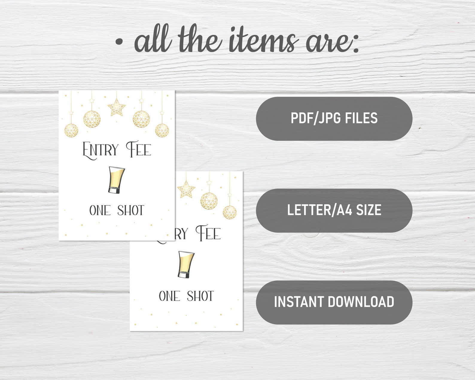 Entry Fee One Shot Sign, Printable New Year Party Sign, Christmas Party ...