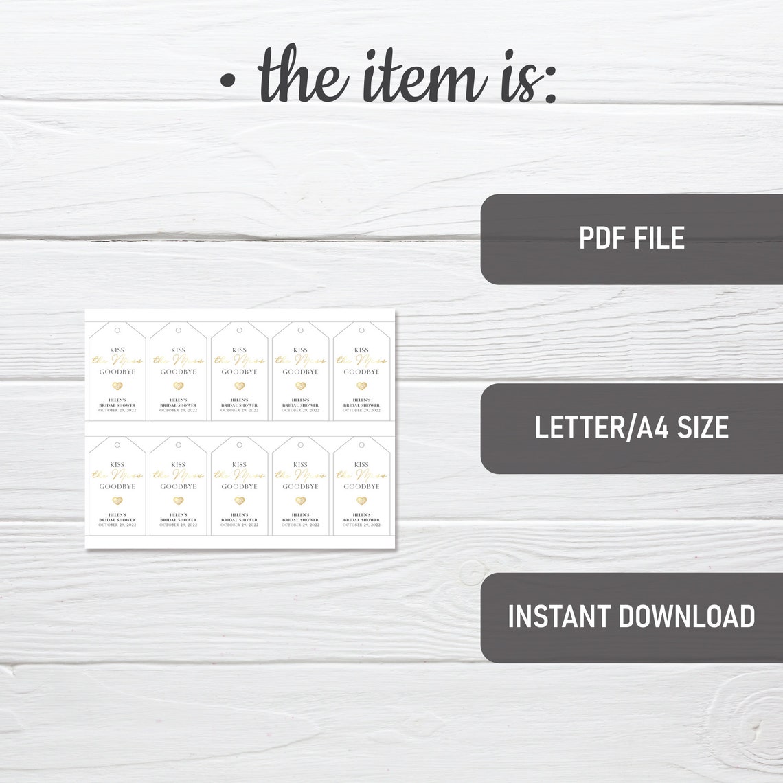 Kiss the Miss Goodbye Tag Printable Labels for Bridal Shower - Etsy