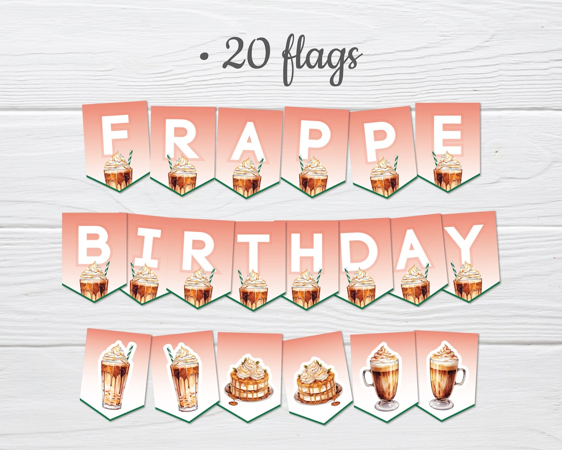 Frappe Birthday Banner, Printable Birthday Coffee Party Decoration ...