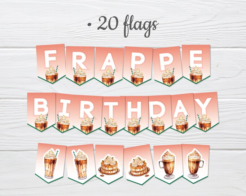 Frappe Birthday Banner, Printable Birthday Coffee Party Decoration ...