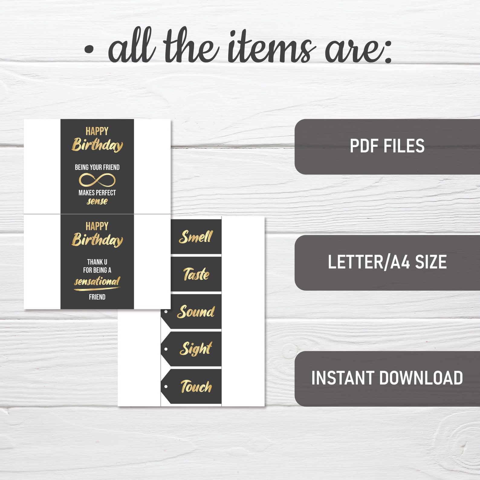 5 Senses Friend Gift Tags Printable Birthday Cards for - Etsy