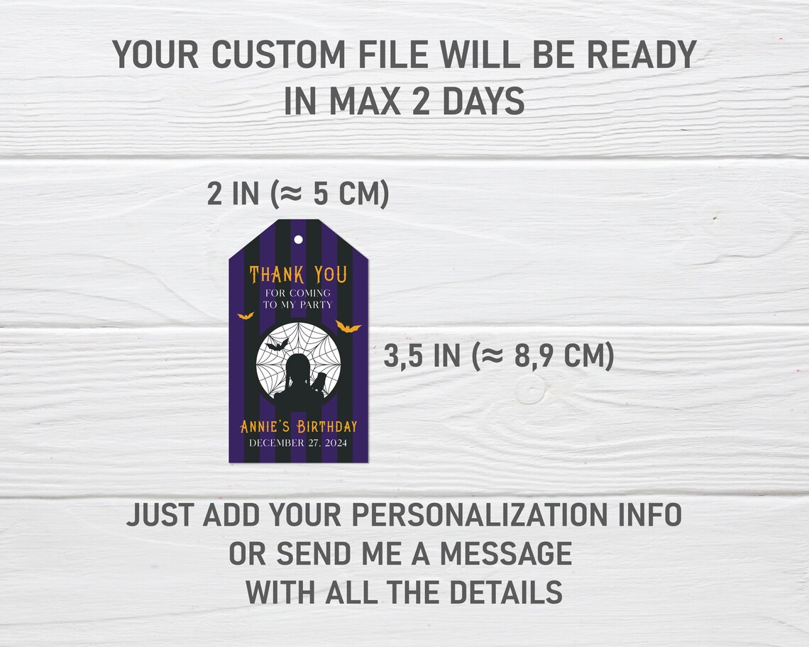 Wednesday Thank You Tags, Printable Purple Party Favor Tags, Birthday ...