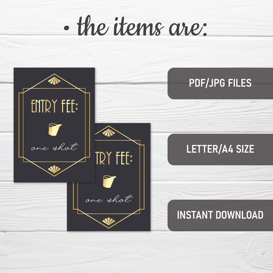 Entry Fee One Shot Sign Printable Gatsby Party Sign 20s - Etsy