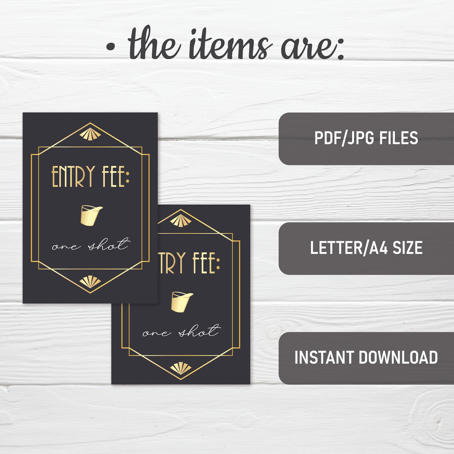 Entry Fee One Shot Sign Printable Gatsby Party Sign 20s - Etsy