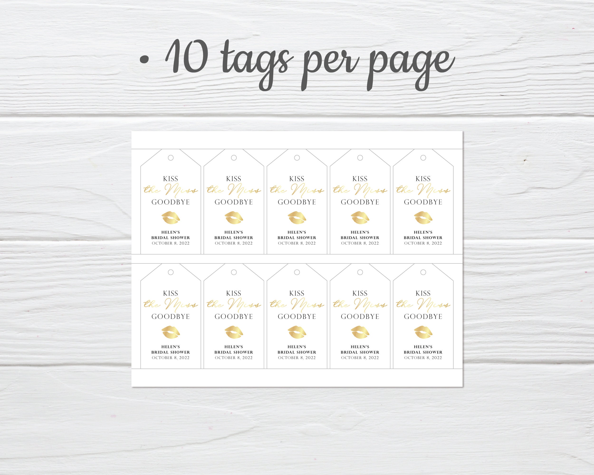 Kiss the Miss Goodbye Tag, Printable Labels for Bridal Shower Favors ...