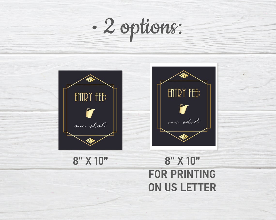 Entry Fee One Shot Sign, Printable Gatsby Party Sign, 20s Party ...