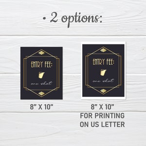 Entry Fee One Shot Sign, Printable Gatsby Party Sign, 20s Party ...