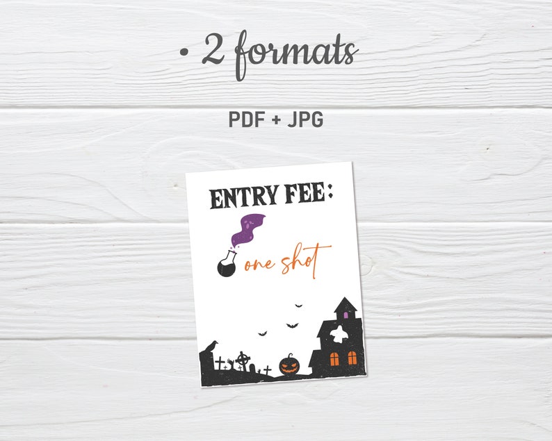 Entry Fee One Shot Sign Printable Adult Halloween Party - Etsy