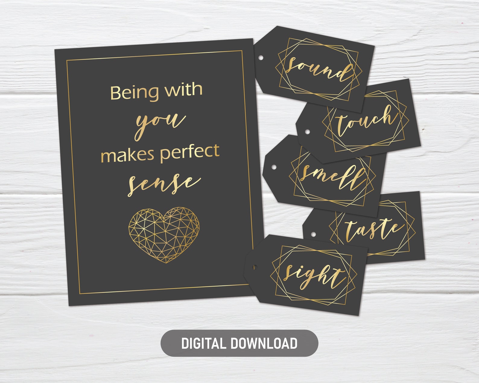 5 Senses Gift Tags Printable Black and Gold Present Labels - Etsy