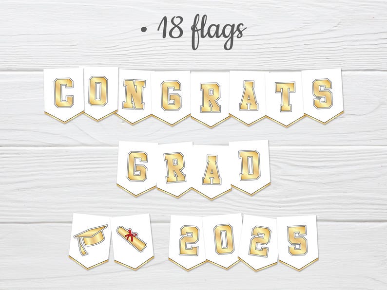 Congrats Grad Banner – Printable White Graduation Party Decor – 2025 ...