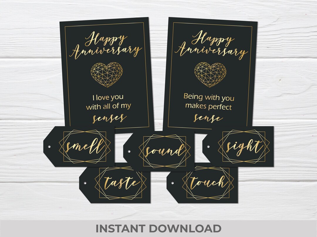 5 Senses Birthday Gift Tags – Printable Black and Gold Gift Labels and ...