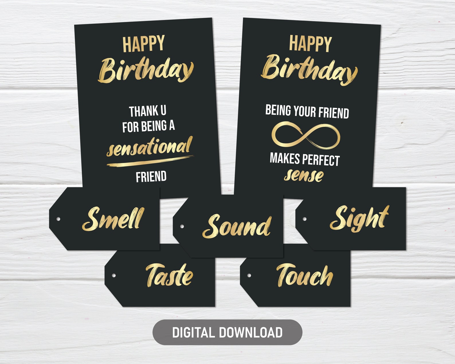 5 Senses Friend Gift Tags, Printable Birthday Cards for Bestie ...