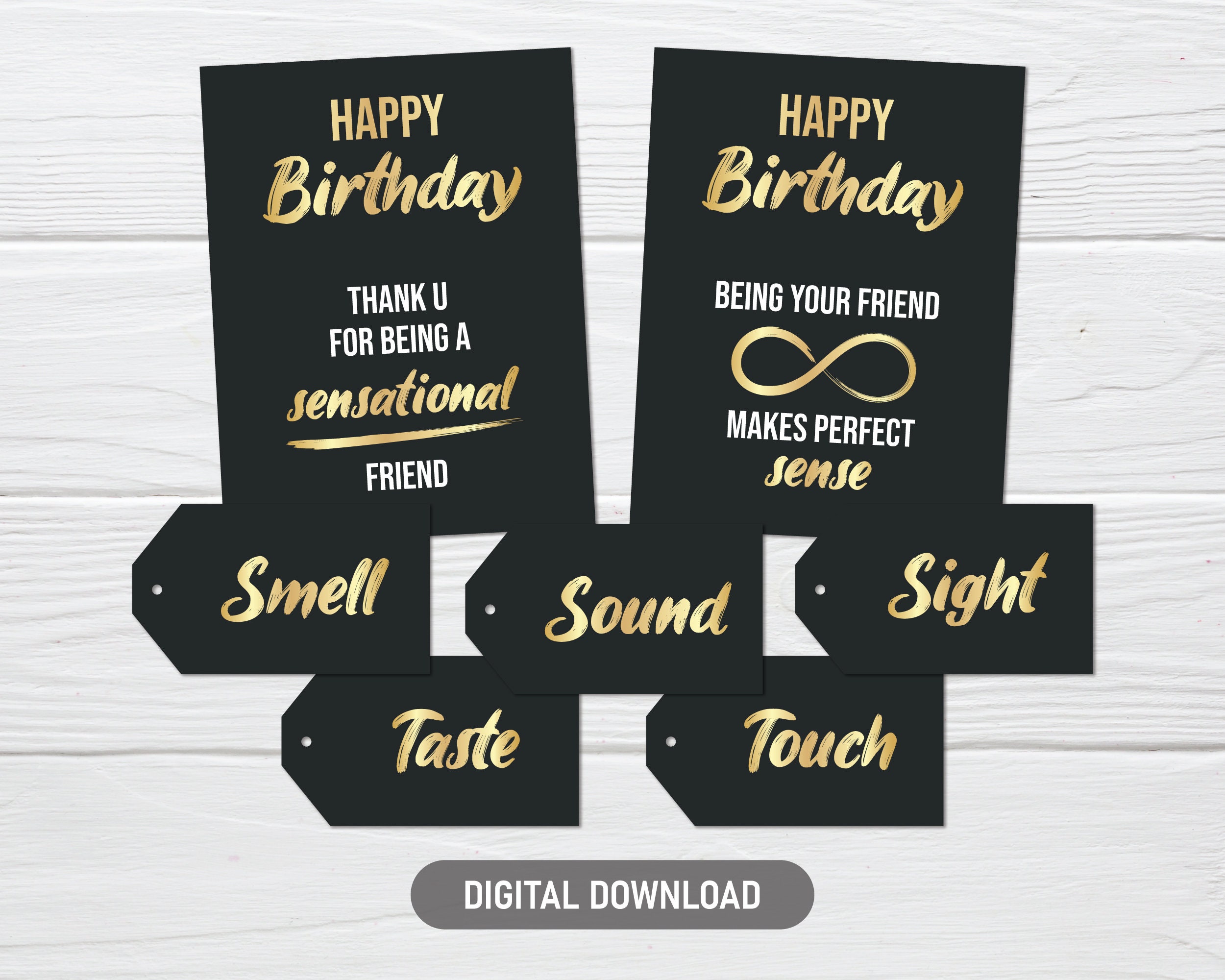 5 Senses Friend Gift Tags, Printable Birthday Cards for Bestie ...