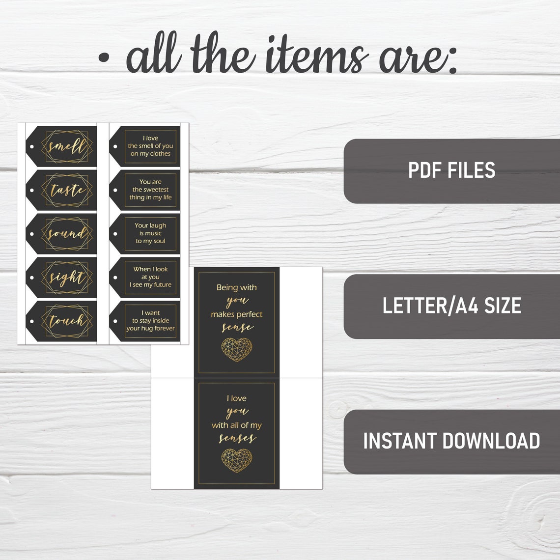 5 Senses Gift Tags Printable Black and Gold Present Labels - Etsy