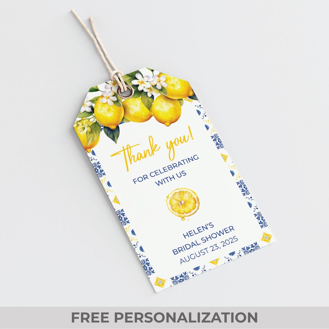 Lemon Thank You Tags – Printable Limoncello Bridal Shower Favor Tags ...