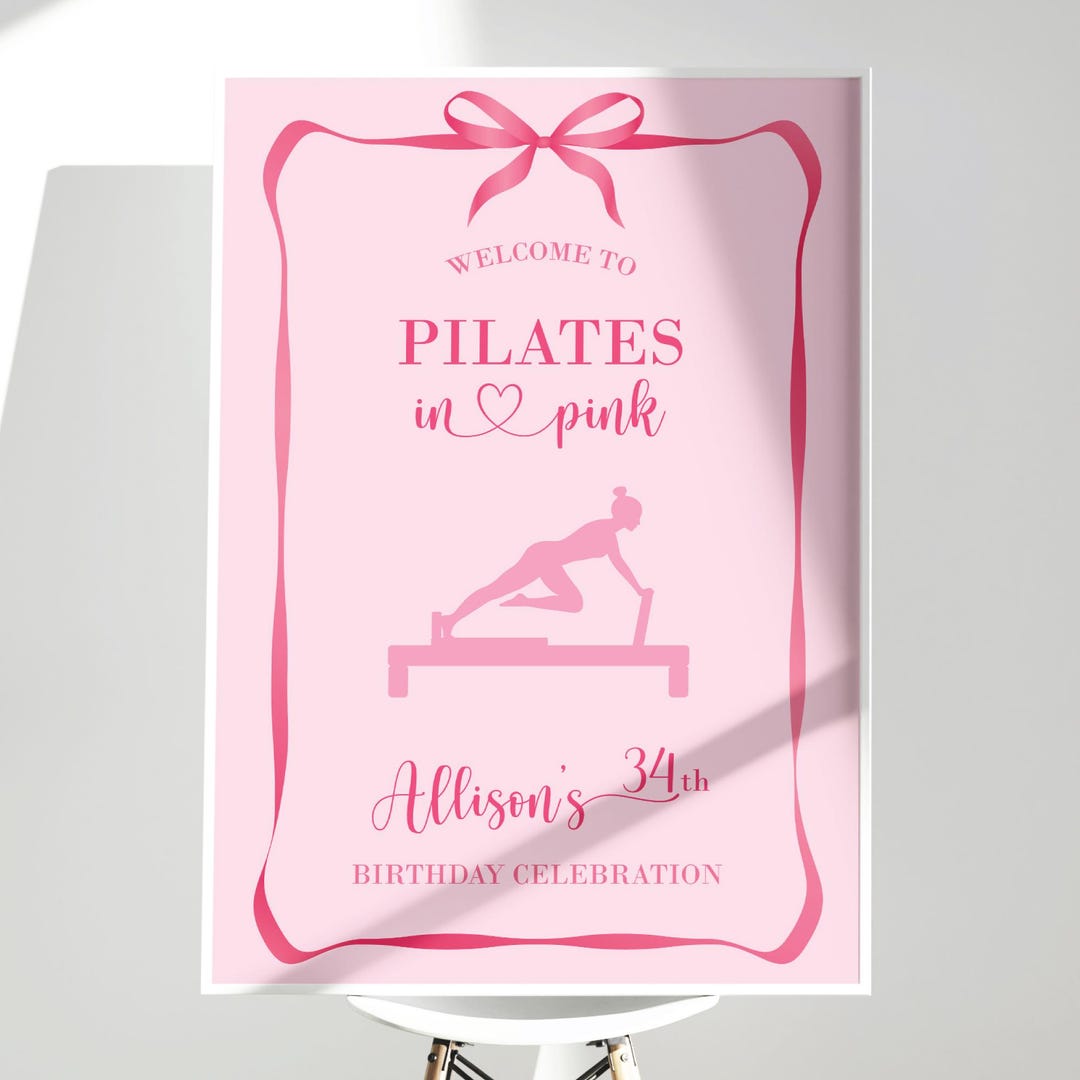 Reformer Pilates Welcome Sign: Printable Pink Bow Birthday Decor - Etsy ...