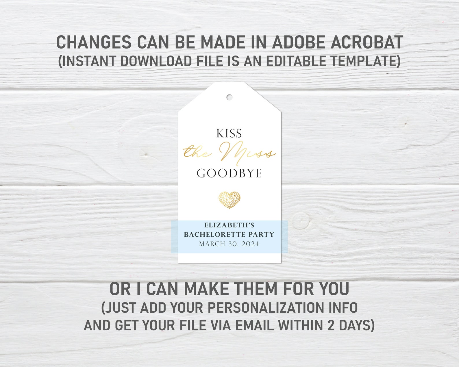 Kiss the Miss Goodbye Tag, Printable Labels for Bridal Shower Favors ...