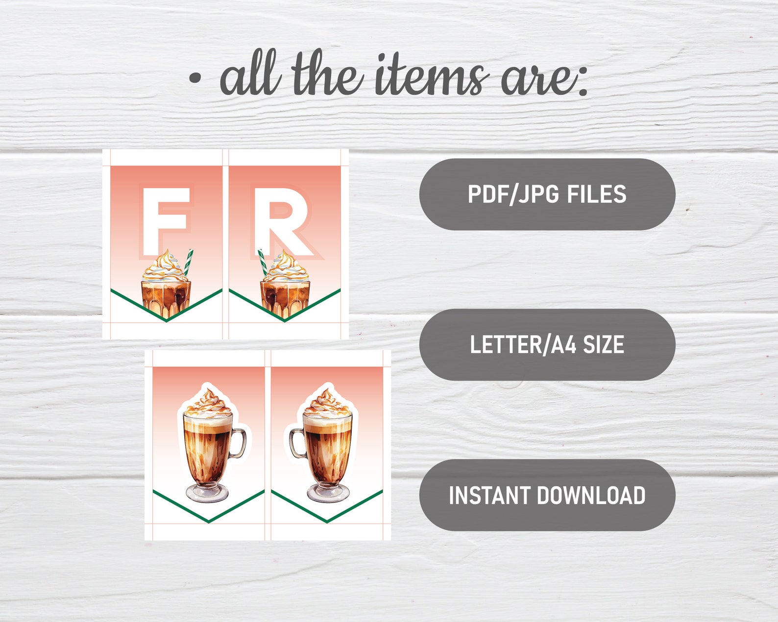 Frappe Birthday Banner, Printable Birthday Coffee Party Decoration ...