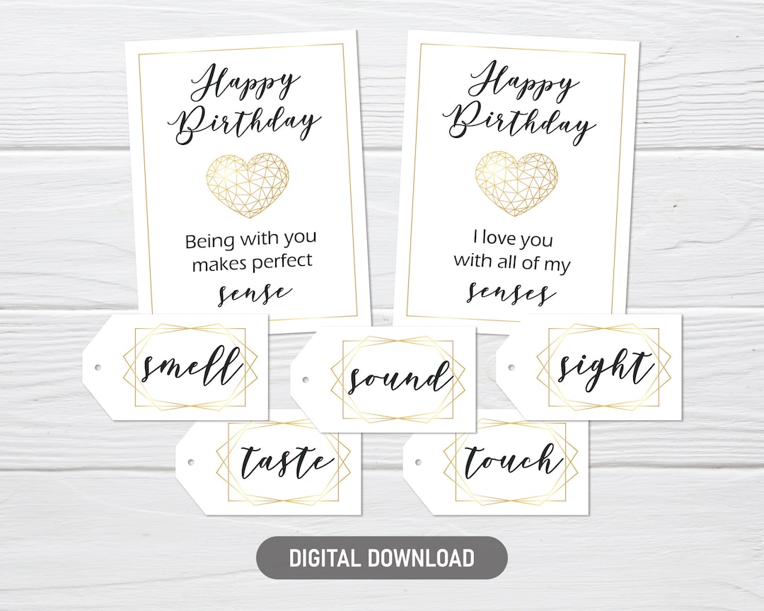 5 Senses Birthday Gift Tags, Printable Gift Label and Card Set for Him ...