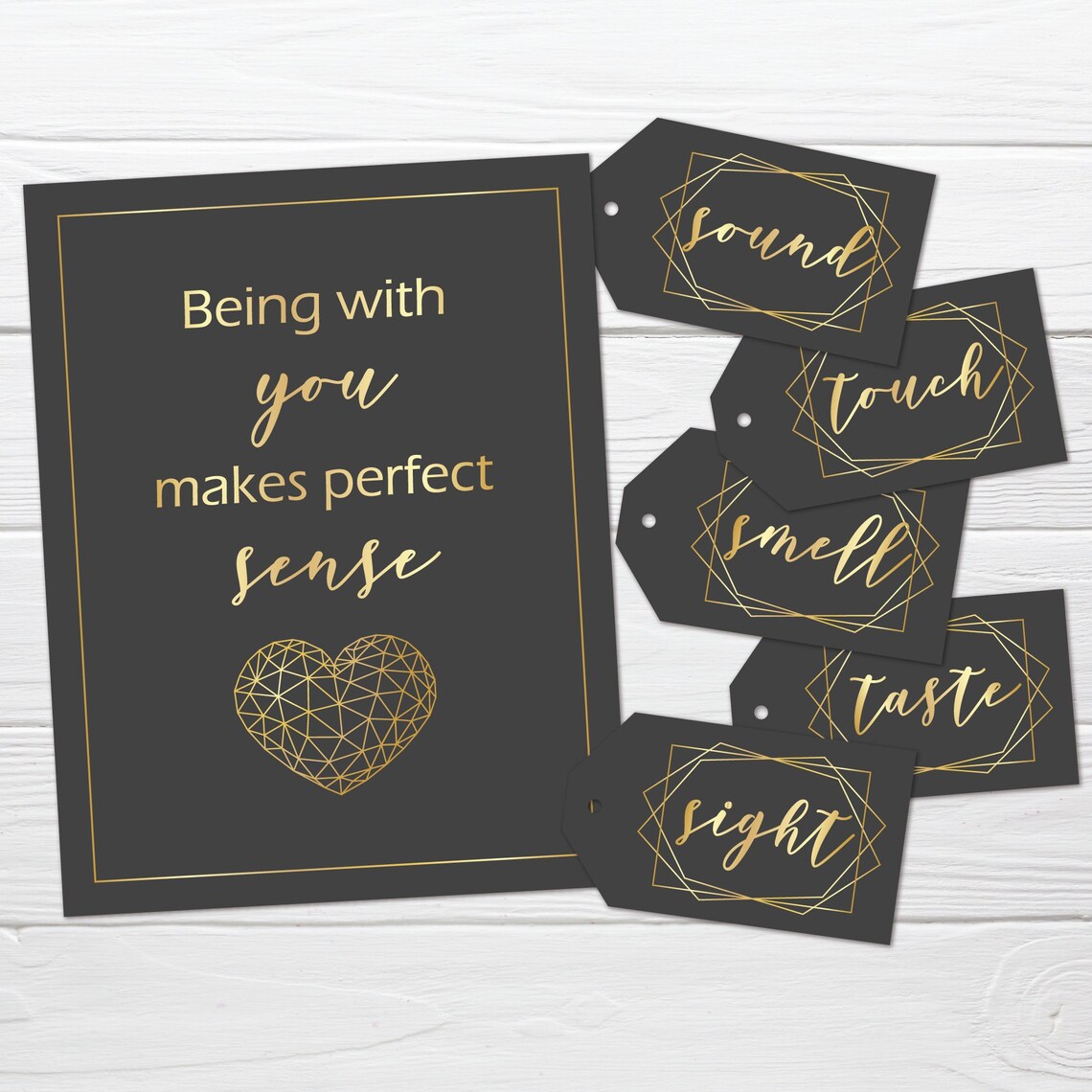 5 Senses Gift Tags Printable Black and Gold Present Labels - Etsy