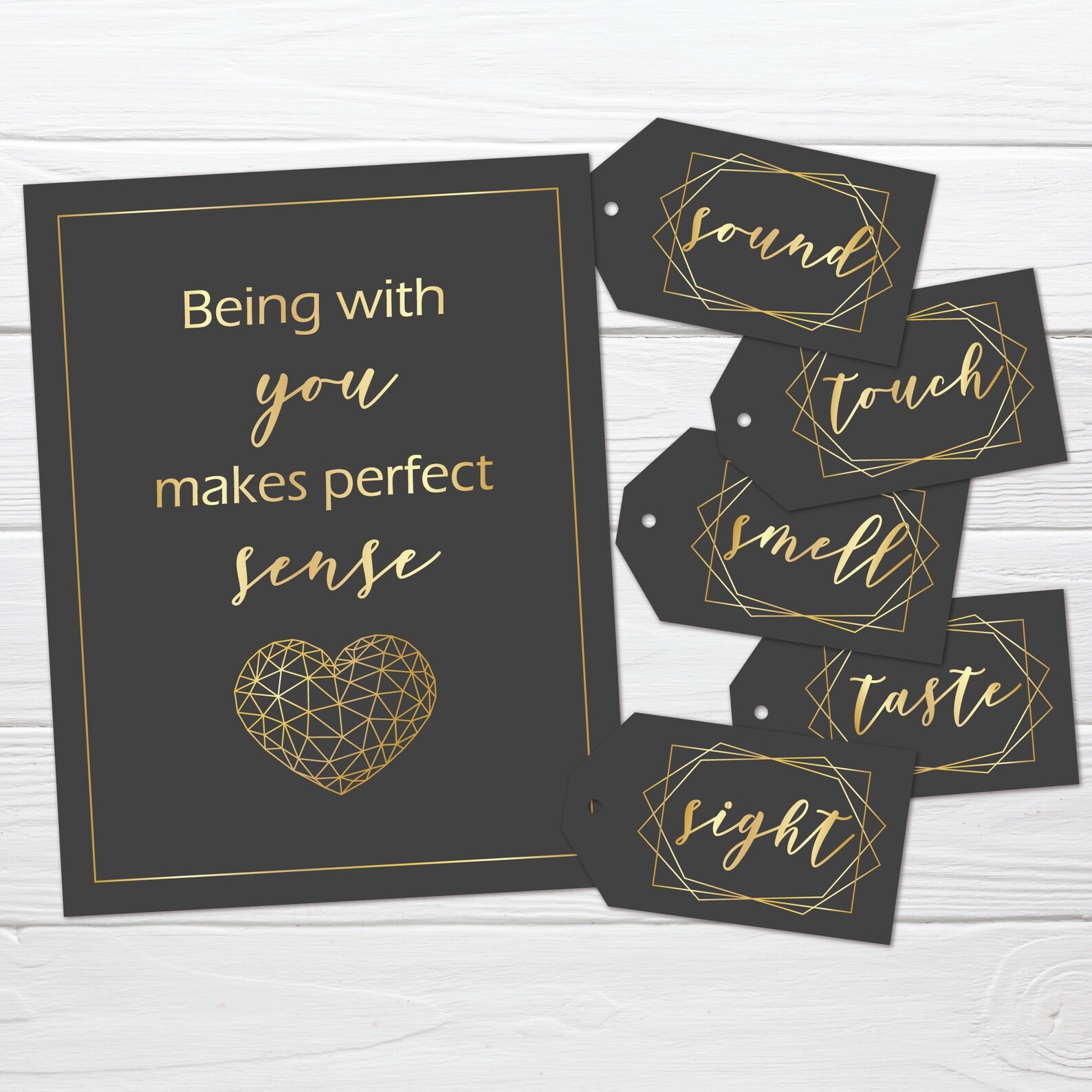 5 Senses Gift Tags Printable Black and Gold Present Labels - Etsy